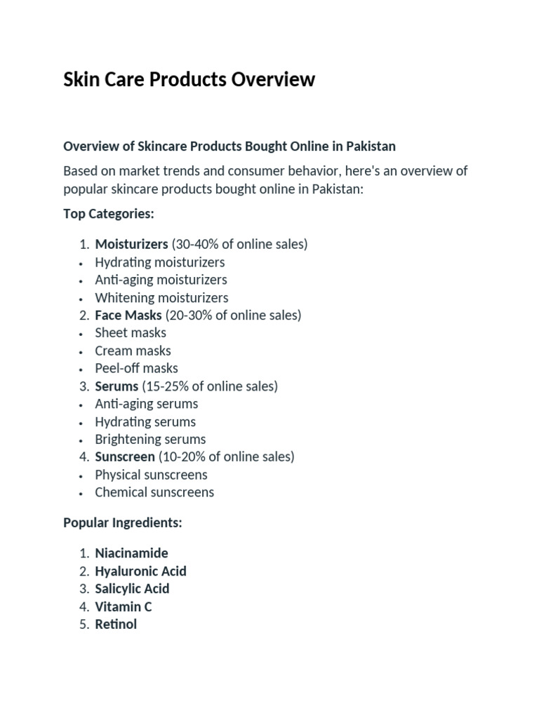 Skin Care Products Overview | PDF