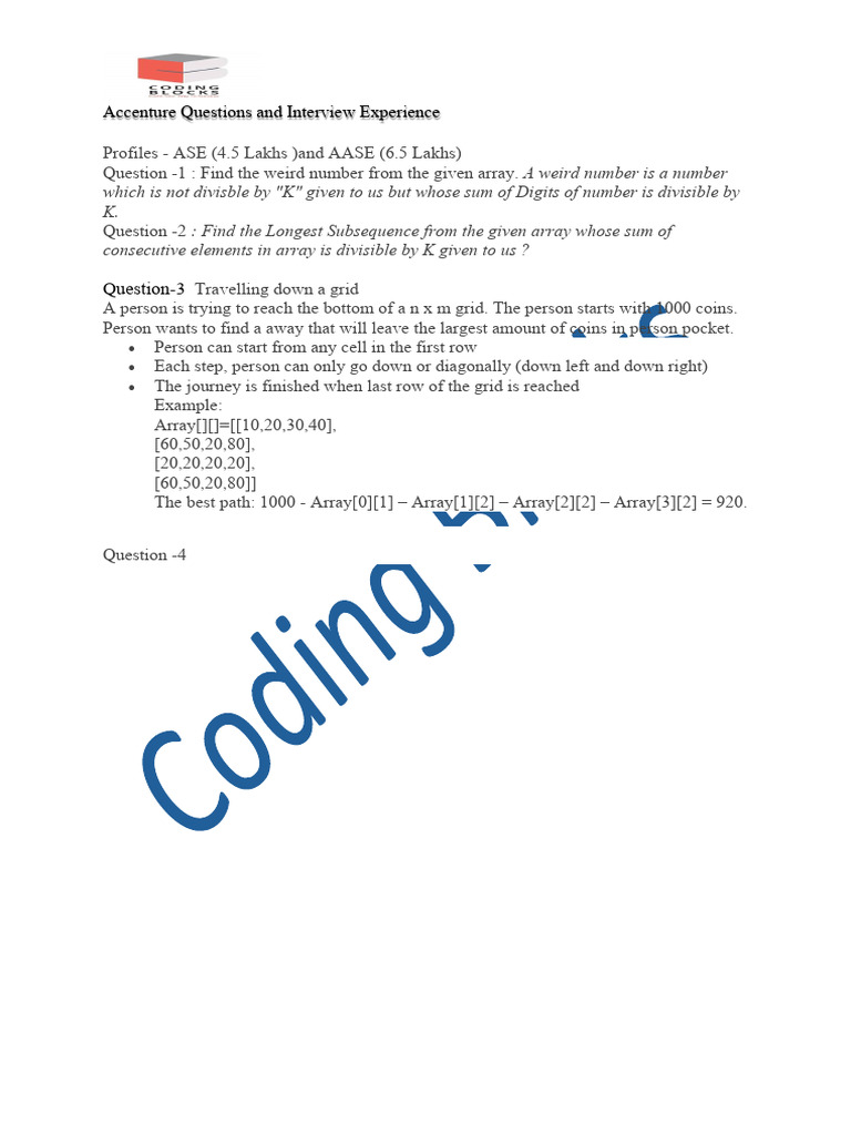Accenture Questions and Interview Experience | PDF | Class (Computer Programming) | Parameter ...
