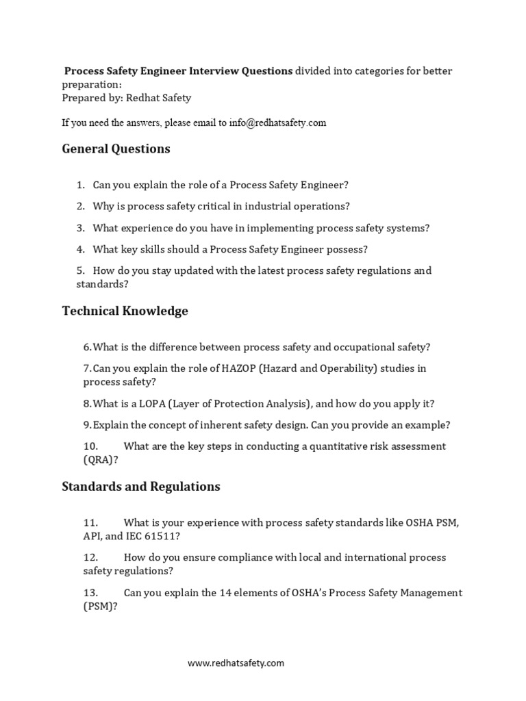 Process Safety Engineer Interview Questions 1733503245 | PDF | Safety ...