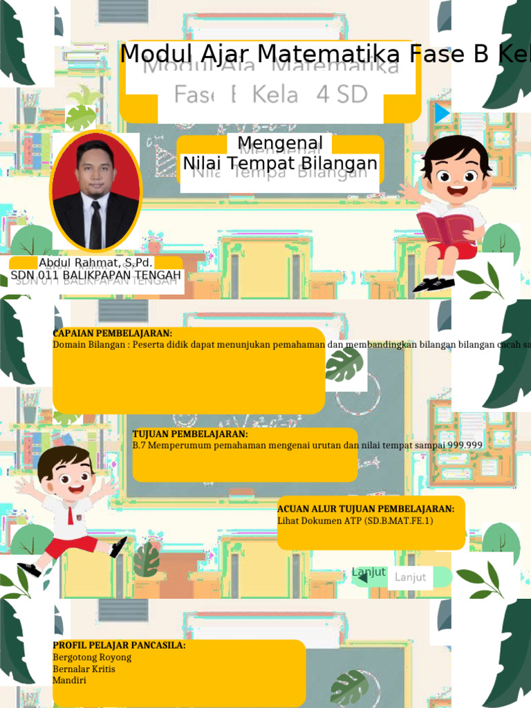 Modul Ajar Matematika - Mengenal Nilai Tempat Bilangan - Fase B | PDF
