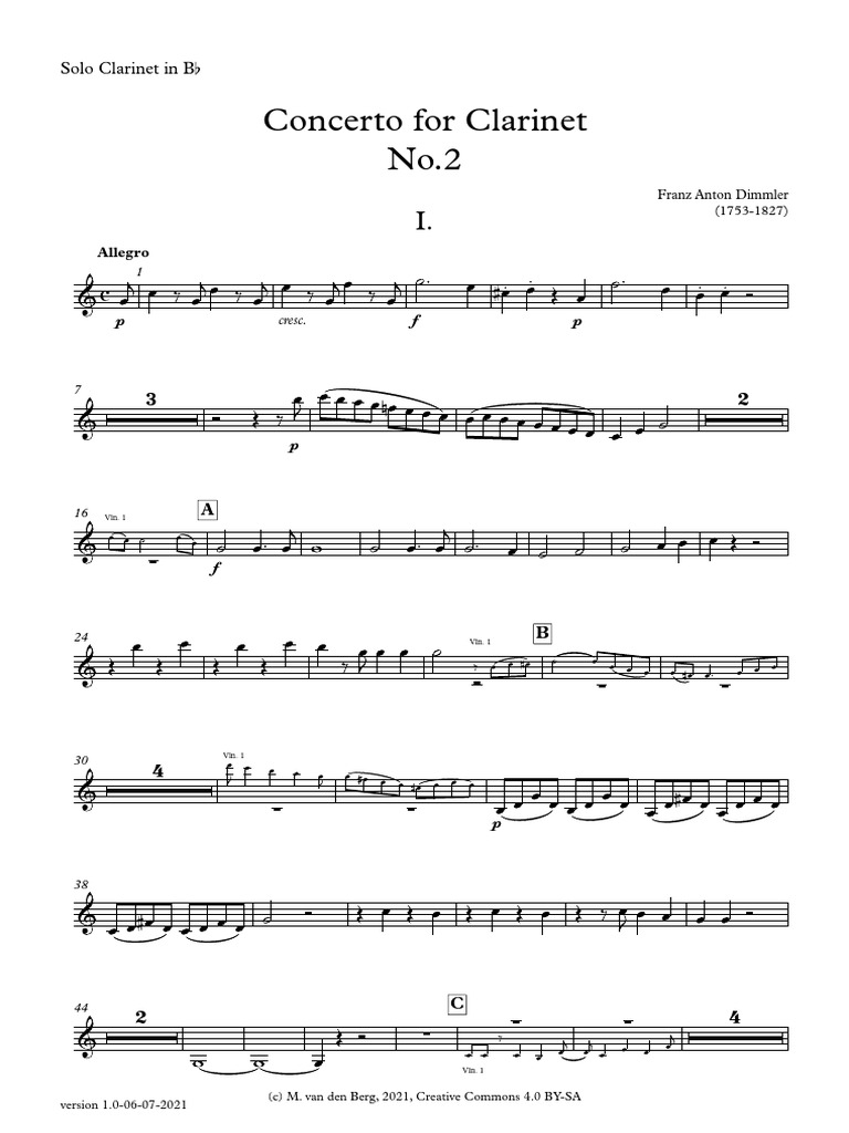 Dimmler - Concerto For Clarinet No.2 - Solo Clarinet in BB | PDF ...