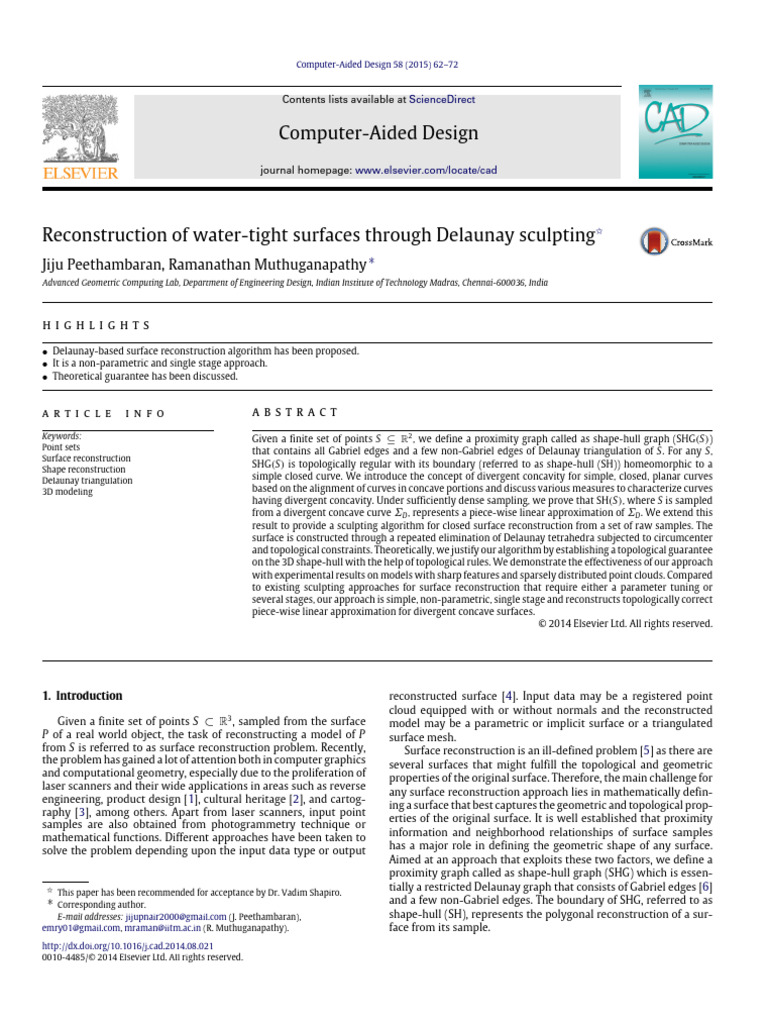 Reconstruction of water-tight surfaces through Delaunay sculpting | PDF ...