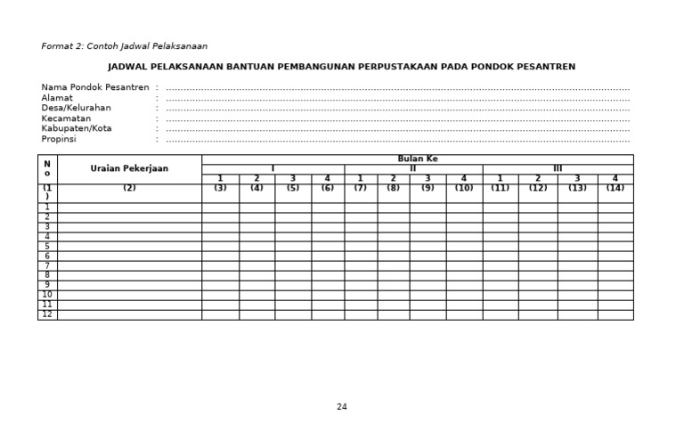 Format 2 - Contoh Jadwal Pelaksanaan Perpustakaan | PDF