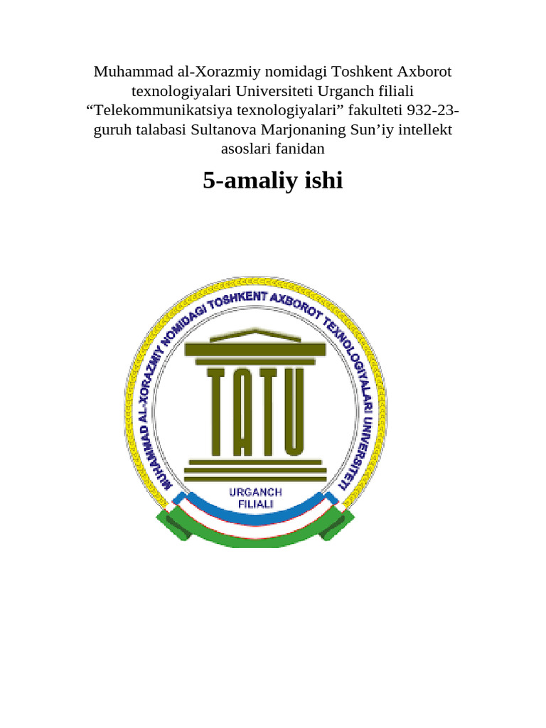 Sultanova Marjona SI 5-Amaliyot | PDF