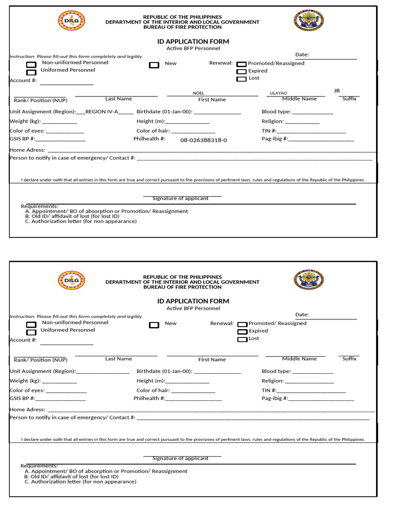 BFP Id Application Form | PDF | Government
