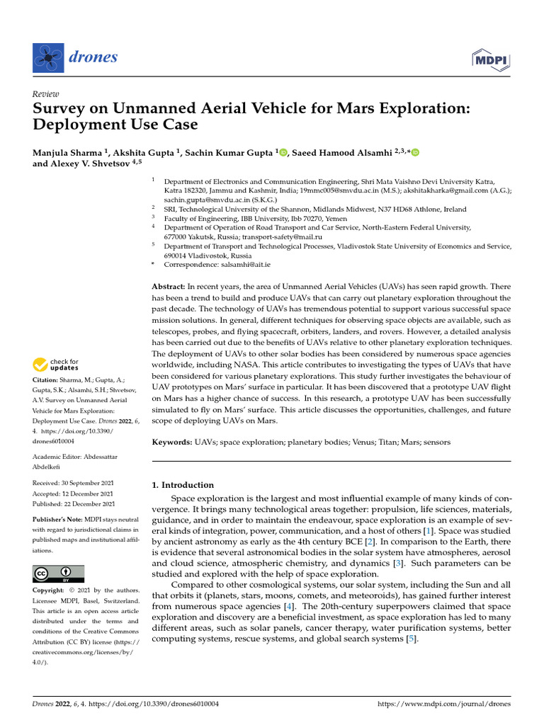 Survey On Unmanned Aerial Vehicle For Mars Exploration | PDF | Unmanned ...