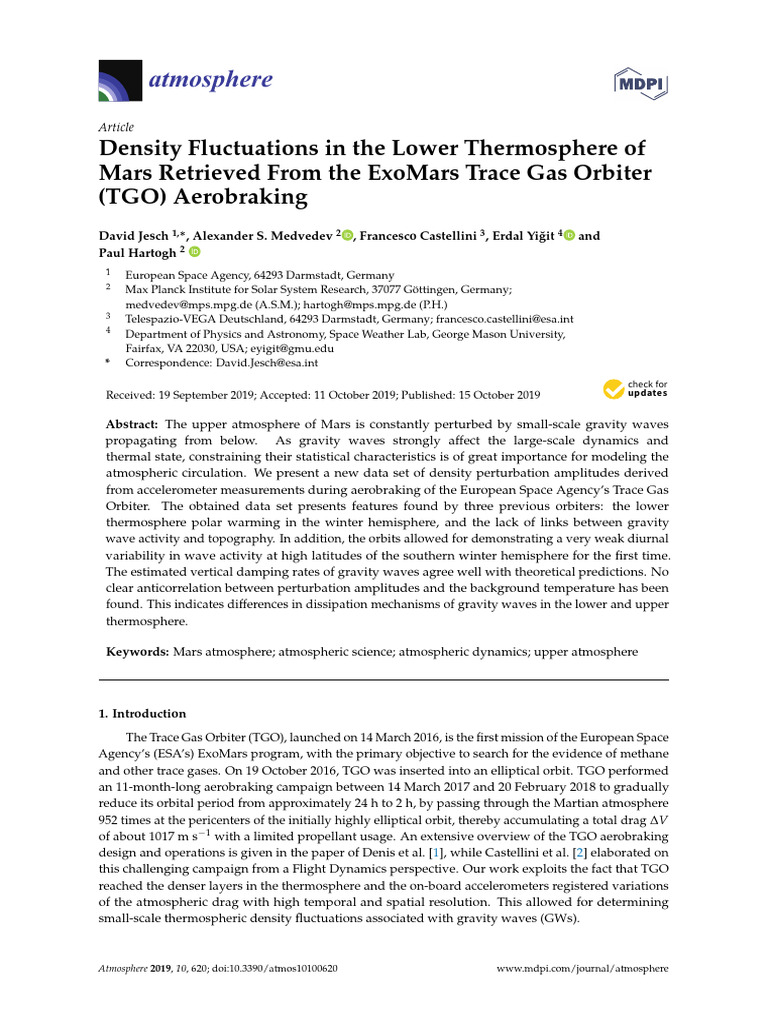 Density Fluctuations in The Lower Thermosphere of | PDF | Mars | Atmosphere