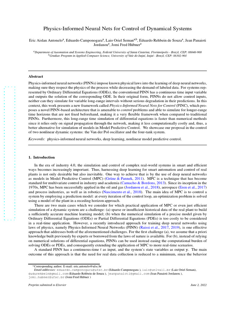 Physics-Informed Neural Nets For Control of Dynamical Systems | PDF | Artificial Neural Network ...