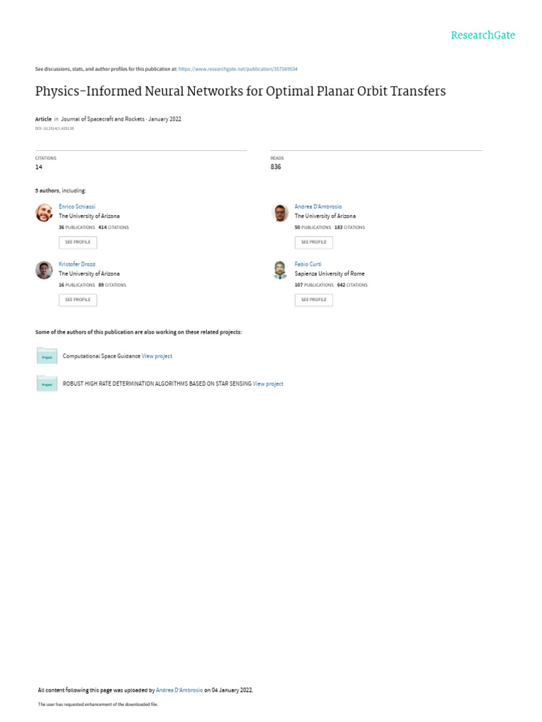 PINN For Planar OrbitTransfer JSR Preprint | PDF | Optimal Control ...
