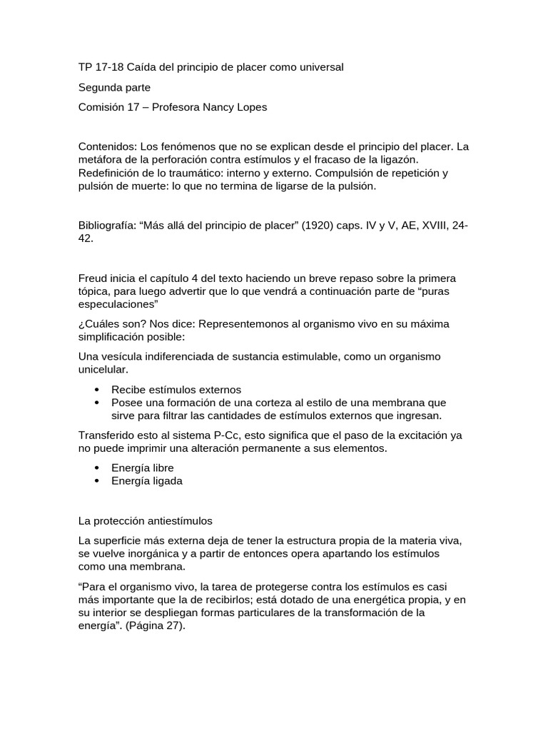 TP 18 - Caída Del Principio de Placer Como Universal. Segunda Parte ...