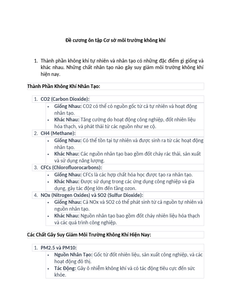 đáp án đề cương csmt nước, kk, đất | PDF