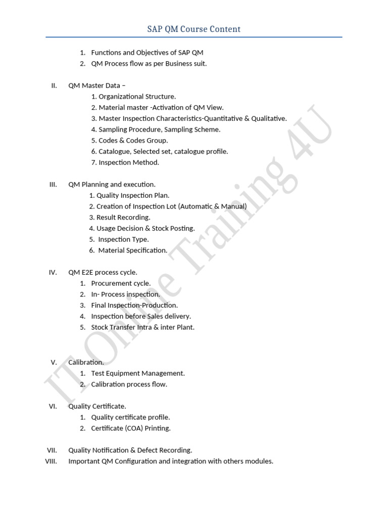 SAP QM Course Content | PDF