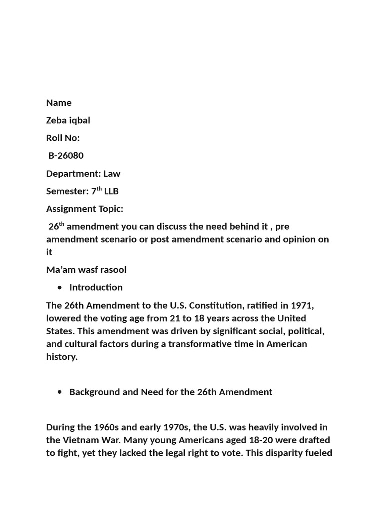 Impact of the 26th Amendment Explained | PDF | Federally Administered ...