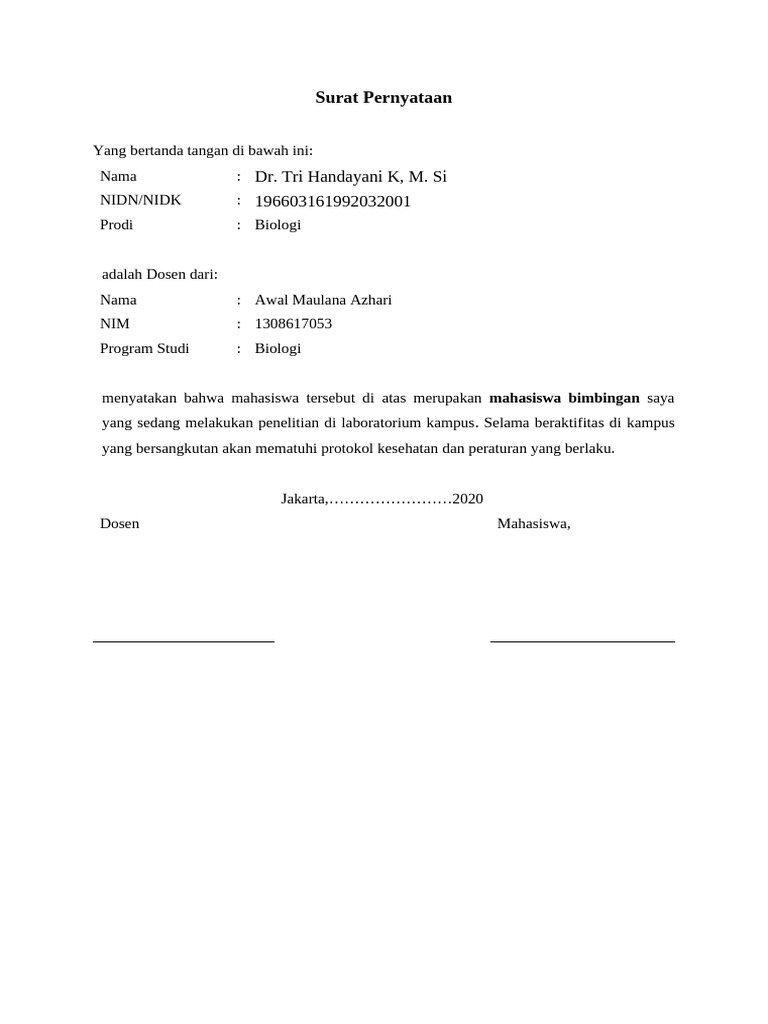 Surat Pernyataan Dosen Mhs | PDF
