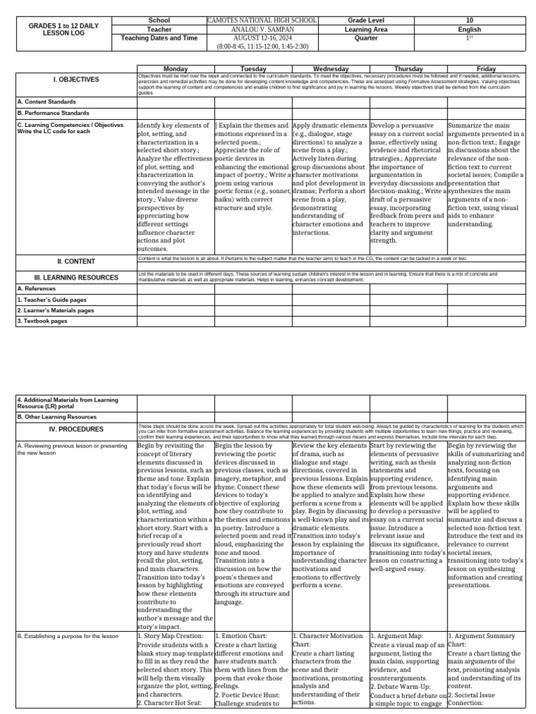 English Dll q1w3 | PDF | Narrative | Essays