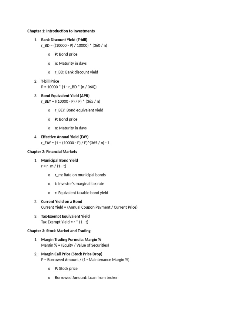 Investment Formulas and Financial Concepts | PDF | Margin (Finance ...