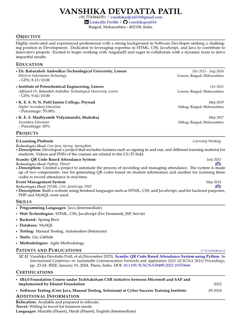 Resume Format | PDF | Selenium (Software) | Software