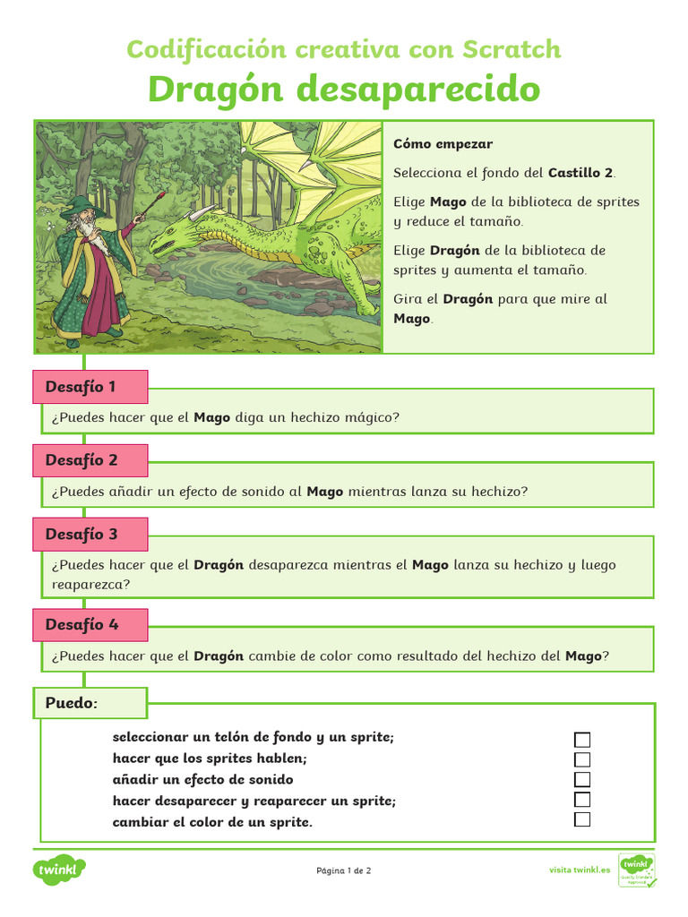 Desafíos de Scratch: Mago y Dragón | PDF | Scratch (lenguaje de ...