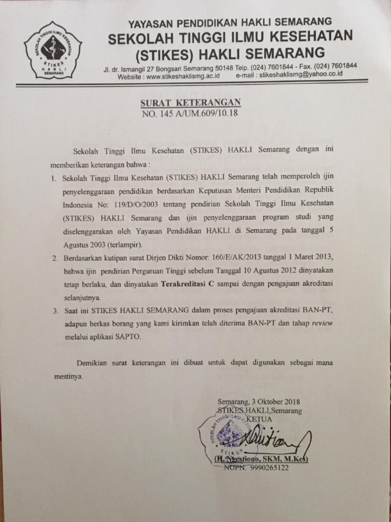 01sertifikat Akreditasi Stikes | PDF