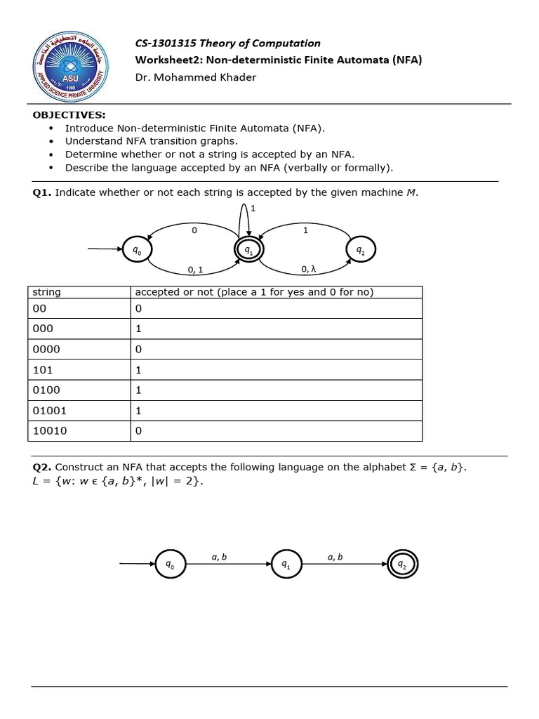 Worksheet2 - NFA - Solutions | PDF | Formalism (Deductive) | Models Of Computation