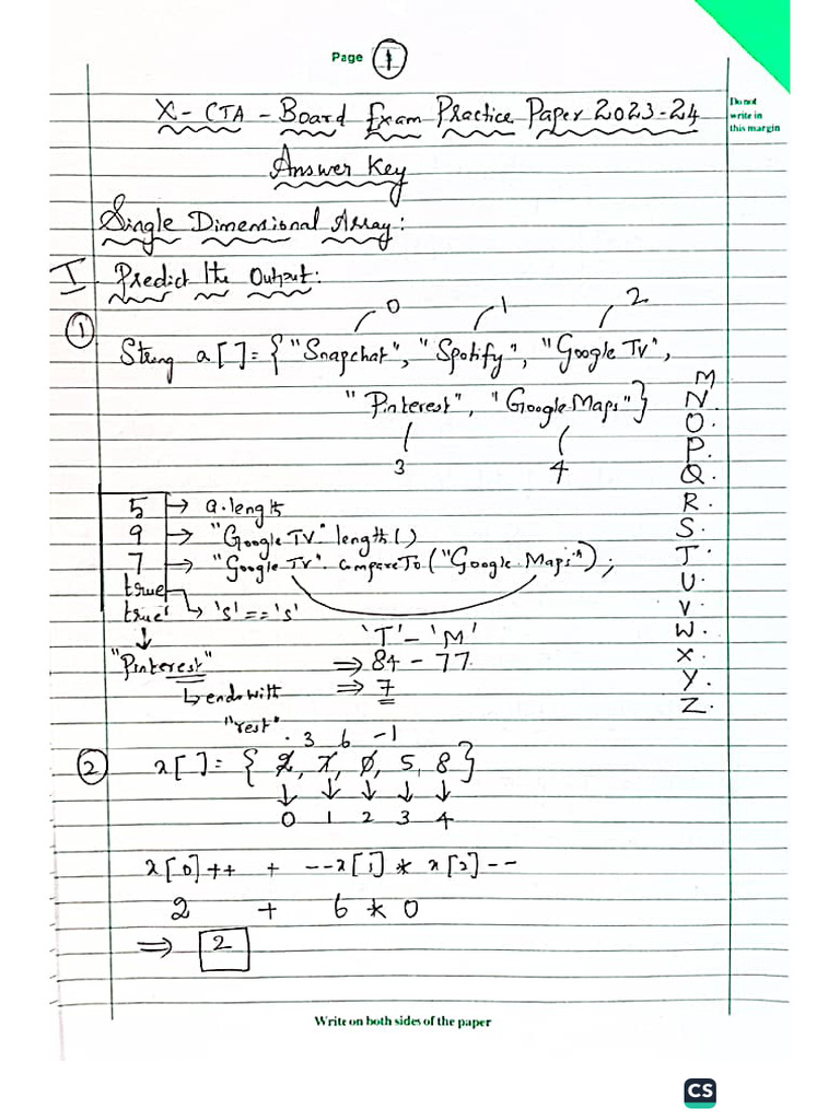 X CTA Practice Paper Answer Key Part 1 | PDF