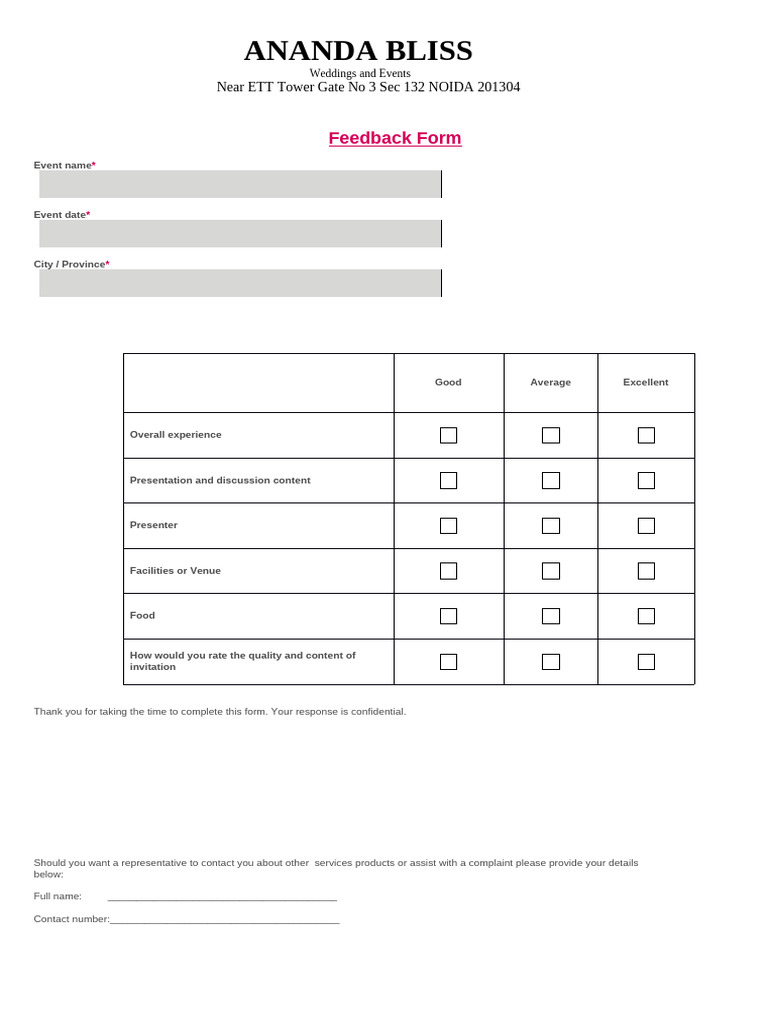 Generic Event Feedback Form | PDF