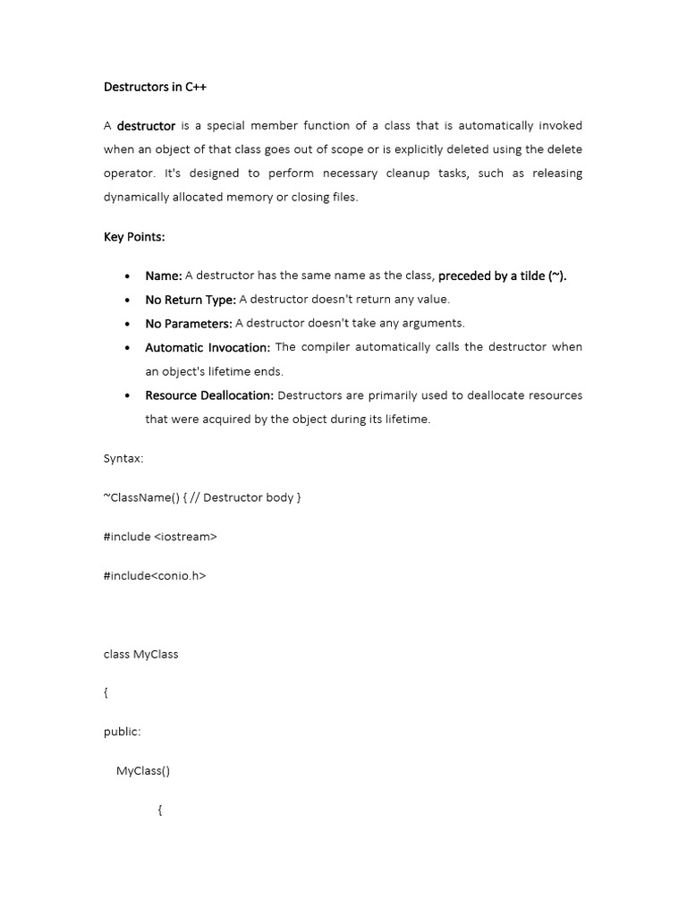 C++ Destructors Explained | PDF