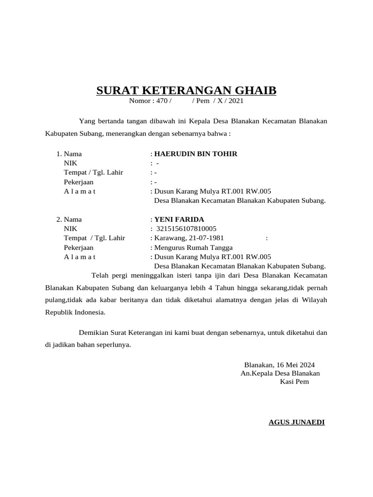 Surat Keterangan Ghaib 2024 | PDF