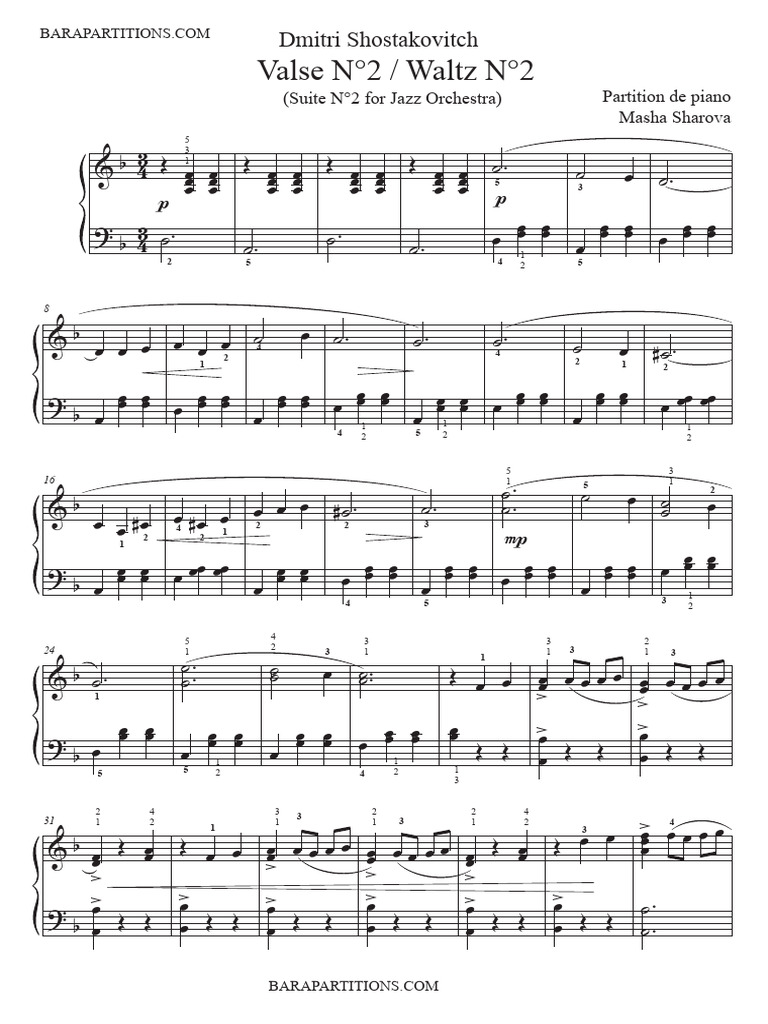 Shostakovich Valse Barapartitions | PDF | Classical Music | Waltzes