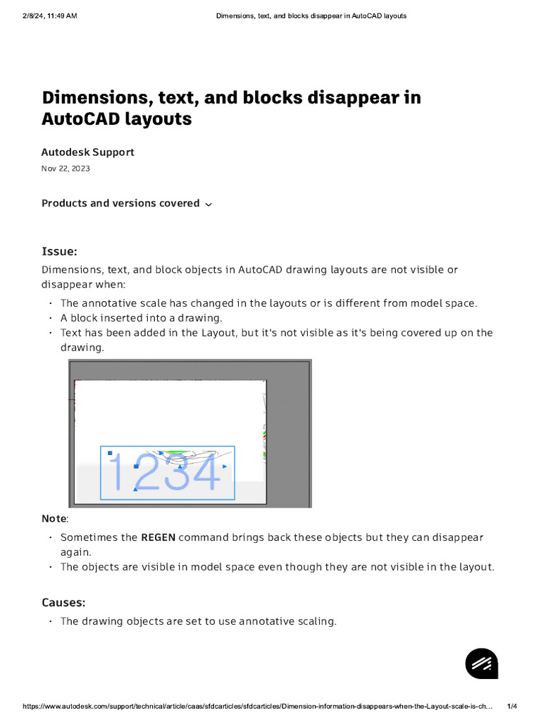 Dimensions, text, and blocks disappear in AutoCAD layouts | PDF