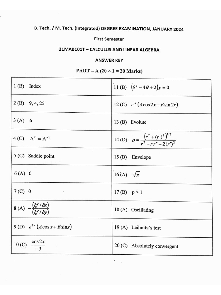 21MAB101TR-Jan 2024 Answer Key | PDF