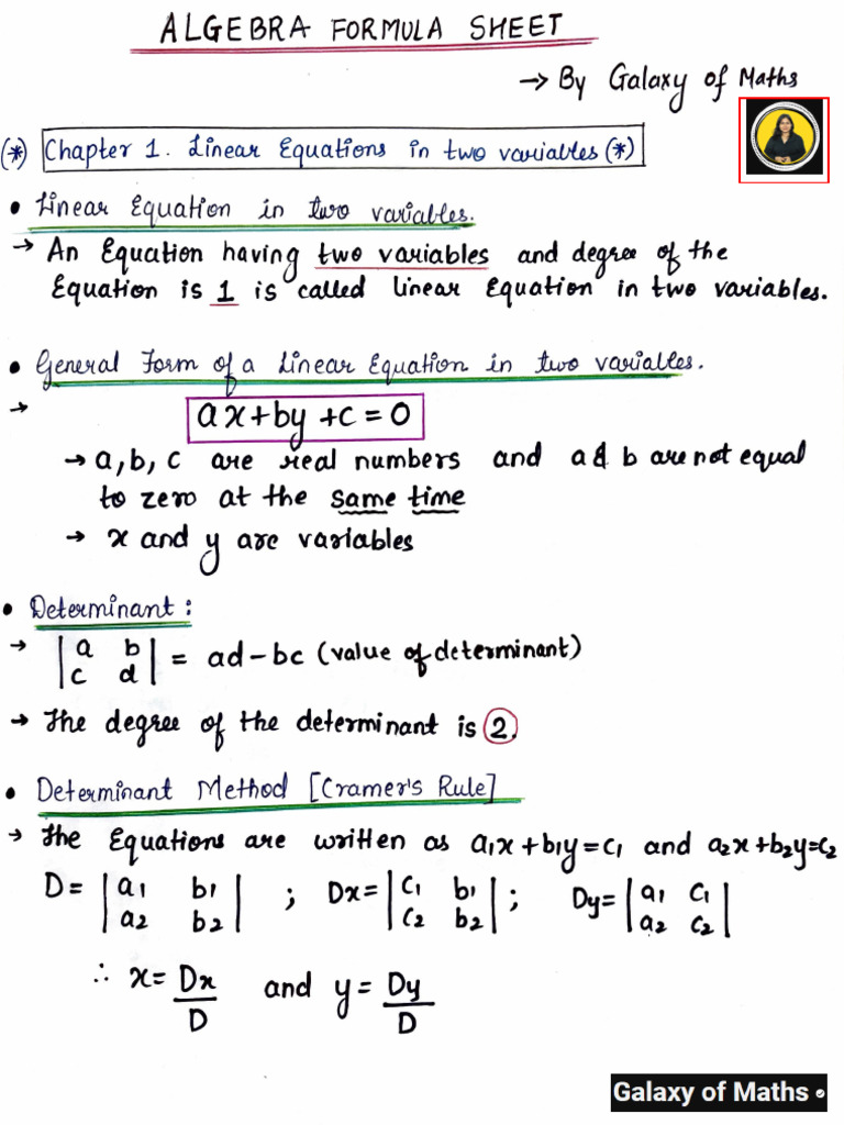 Algebra Formulae Sheet | PDF