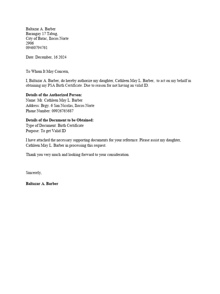 Sample Template For PSA or NSO | PDF