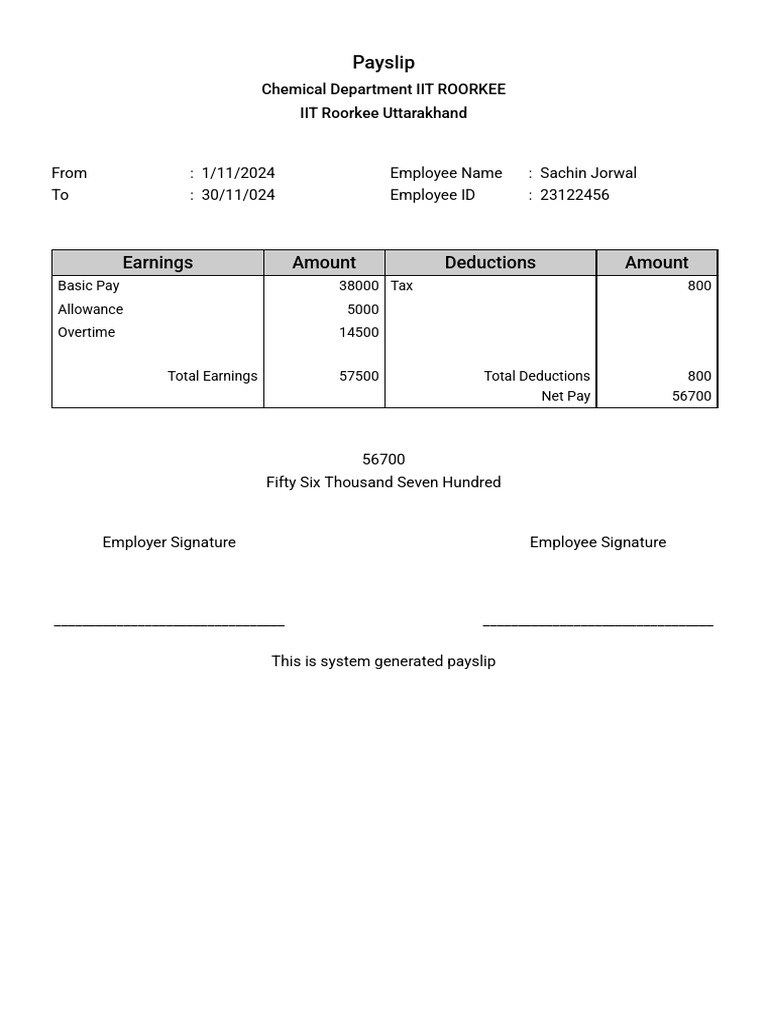 November 2024 Payslip IIT Roorkee | PDF