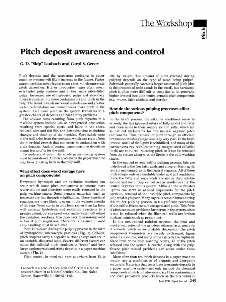Pitch Control in Papermaking Systems | PDF | Pulp (Paper) | Colloid
