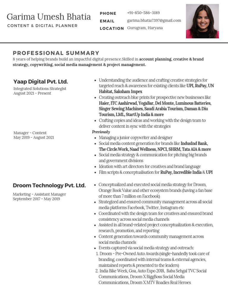 Garima Bhatia CV Jan.. | PDF | Marketing