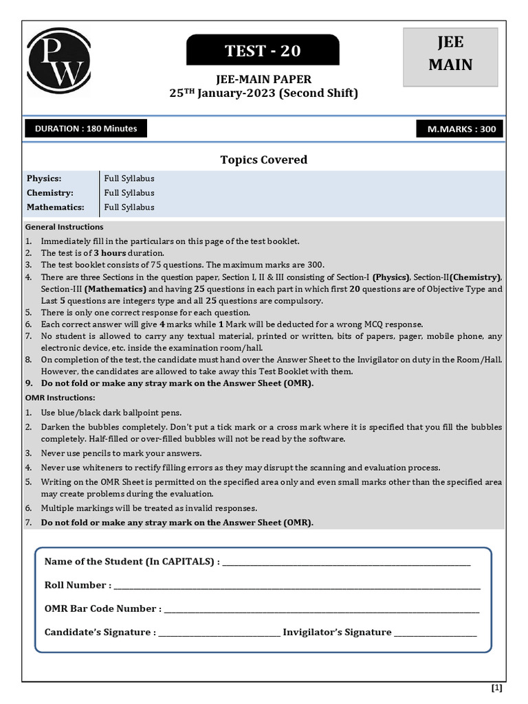 Test-20 - PYP Main - Questions | PDF | Sun | Photoelectric Effect