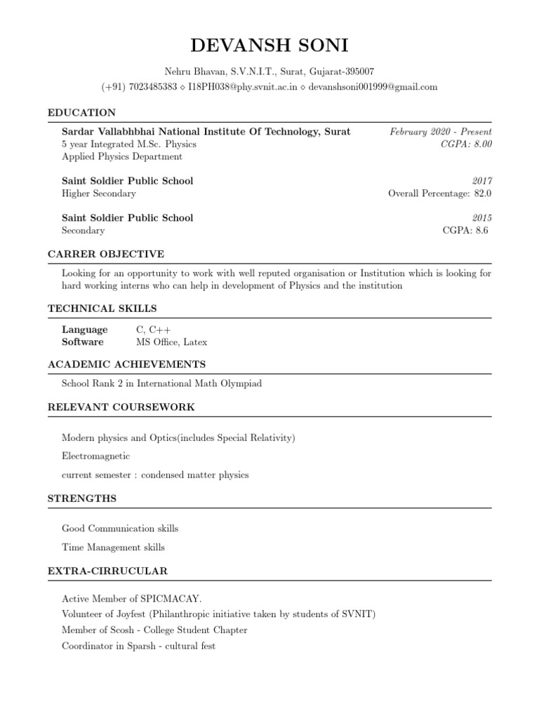 Devansh Sonis CV | PDF