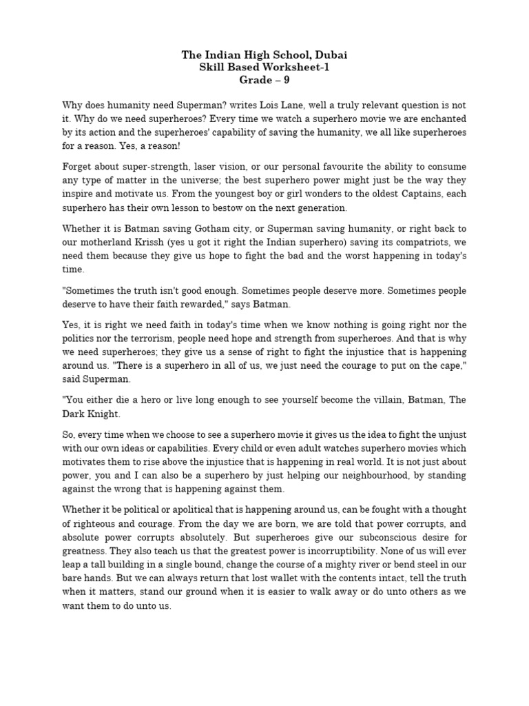 Skill Based Worksheet- 1 | PDF | Batman | Superman