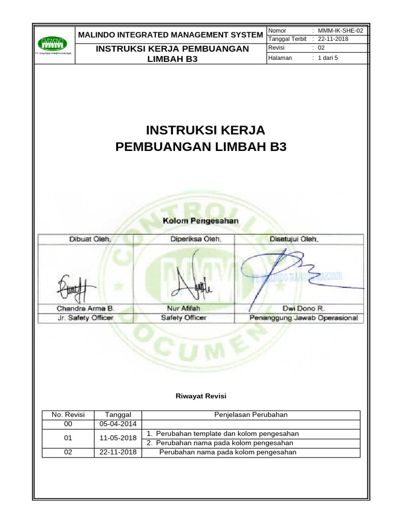 MMM-IK-SHE-02_02 (Instruksi Kerja Pembuangan Limbah B3) | PDF