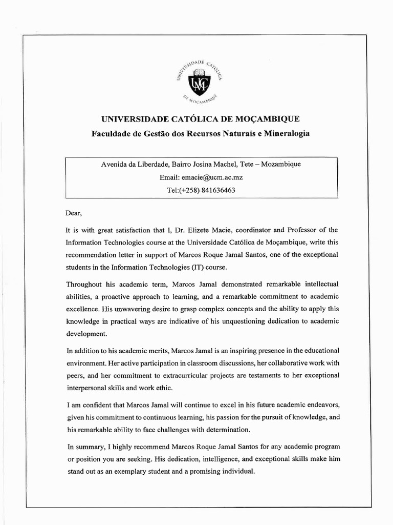 UCM Recomendation Letter | PDF