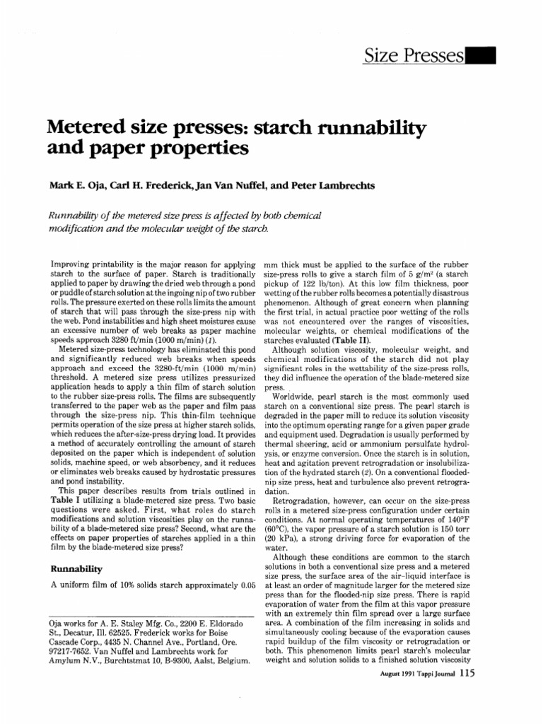 Metered Size Presses: Starch Effects on Paper | PDF | Starch | Viscosity