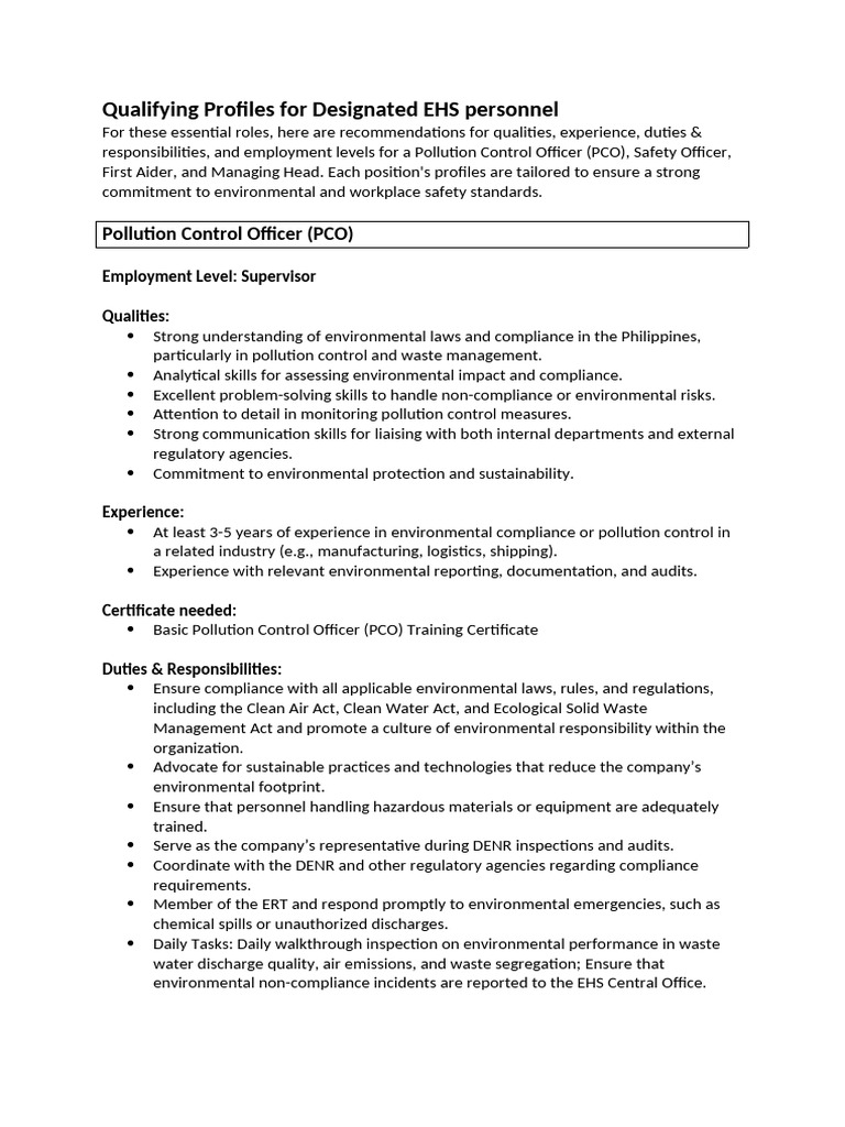 EHS Qualifying Profiles v.2 (1) | PDF | Occupational Safety And Health ...