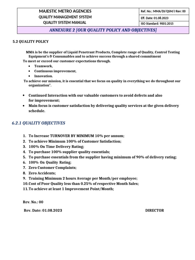 20 Annexure -2 Quality Policy and objective | PDF
