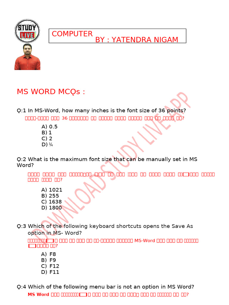 Computer By: Yatendra Nigam: of The Following Keyboard Shortcuts Opens ...