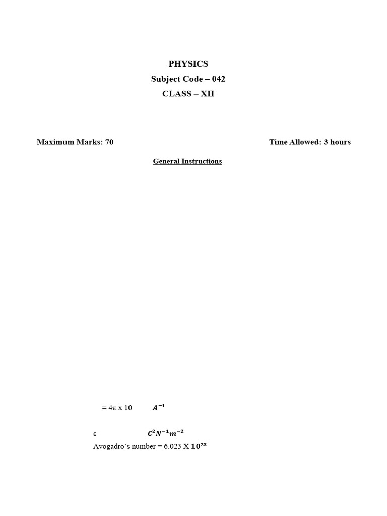 Class 12 Physics Sample Question Paper | PDF | Atomic Nucleus | Electron