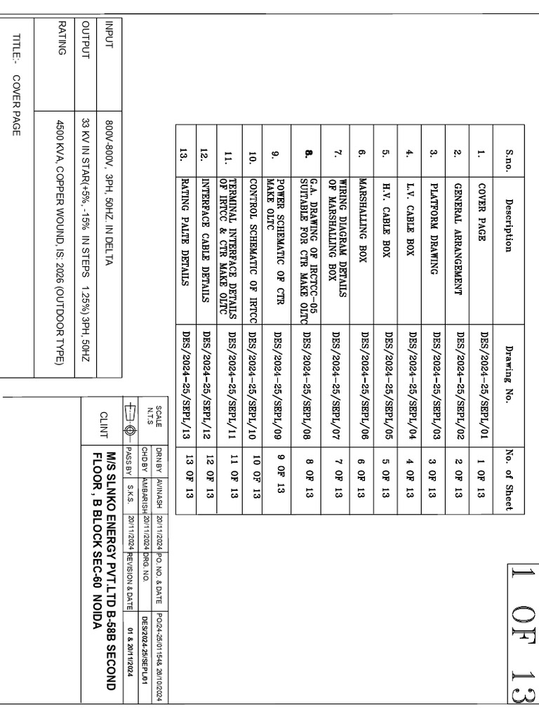 Complete Set of Drawings of 4500 KVA Inverter Duty Transformer With OLTC - Slnko | PDF ...