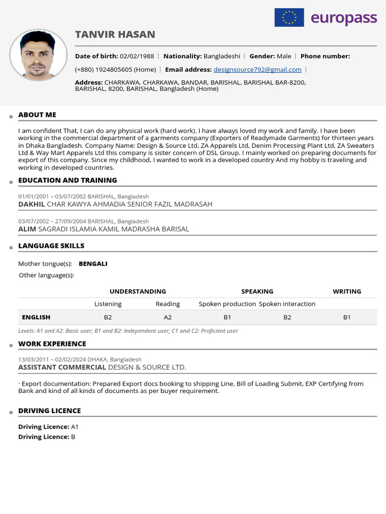 CV of Tanvir Hasan | PDF