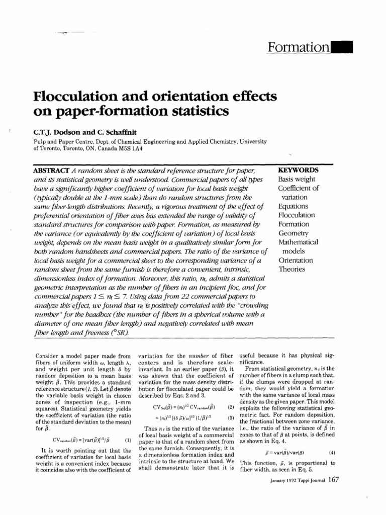 Flocculation and Orientation Effects On Paper Formation Statistics ...