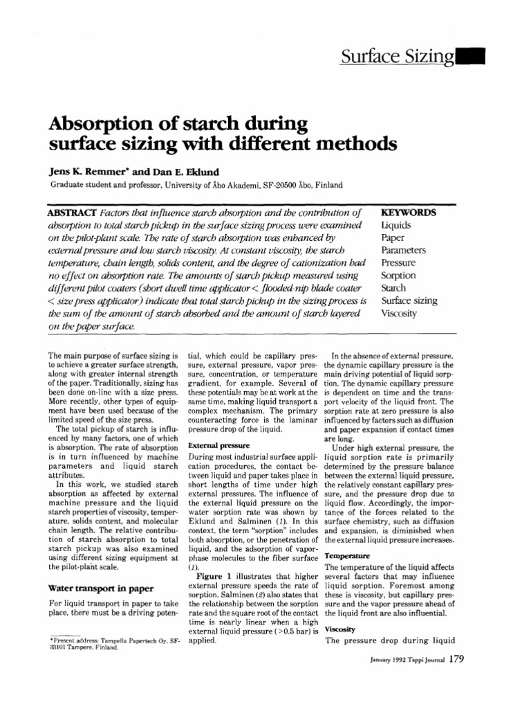 Absorption of Starch during Surface Sizing with Different Methods | PDF ...